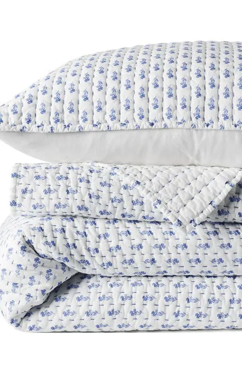LANDS' END Seed Stitch Quilted Pillow Sham - Clear Blue Floral Stripe