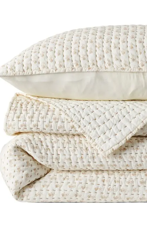 LANDS' END Printed Seed Stitch Quilt - Rich Camel Floral Stripe
