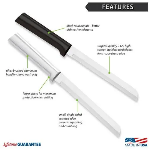 RADA Cutlery 6-inch Bread Knife Stainless Steel Serrated Blade - Black