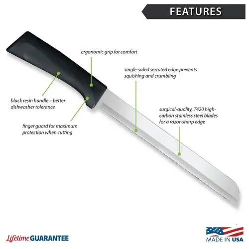 RADA Cutlery 8-inch Bread Knife Serrated Stainless Blade Anthem Wave Handle
