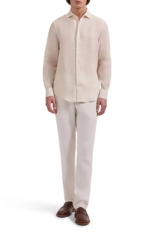 Bugatchi Axel Trim Fit Linen Jacquard Button-up Shirt - Almond