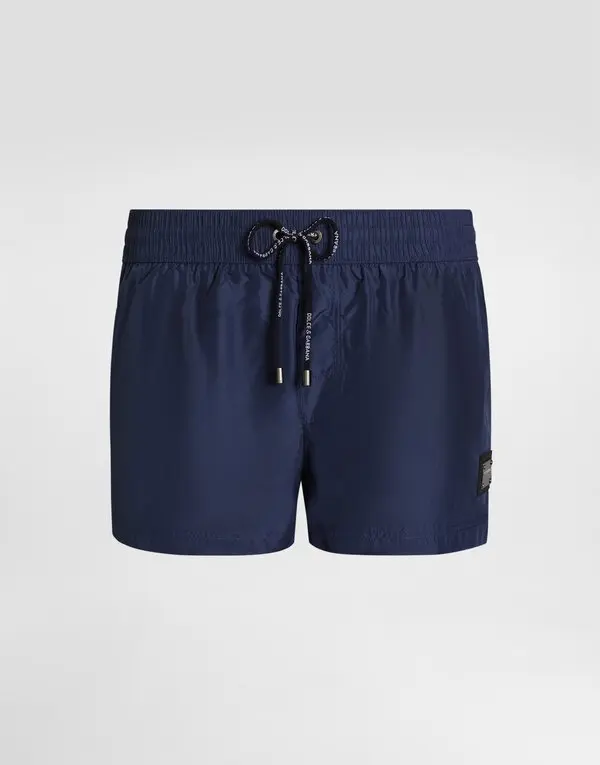 Dolce & Gabbana Short Swim Trunks With Branded Tag - Blue