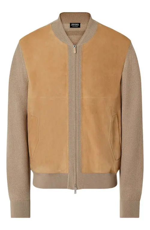 Zegna Cashmere And Suede Hybrid Bomber Jacket