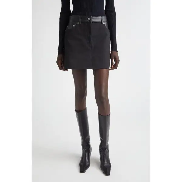 STAND STUDIO Beatrice Leather-trimmed Denim Miniskirt - Black