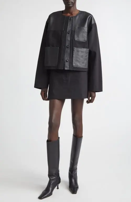STAND STUDIO Beatrice Leather-trimmed Denim Miniskirt
