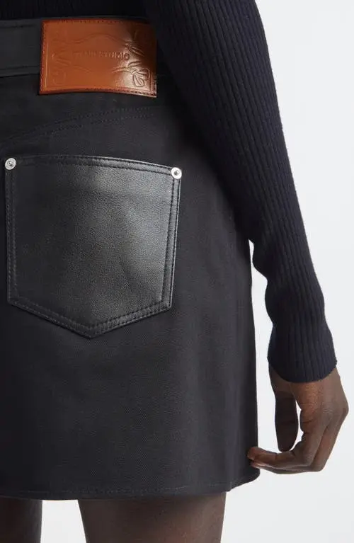 STAND STUDIO Beatrice Leather-trimmed Denim Miniskirt