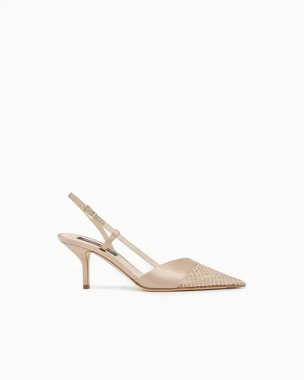 Giorgio Armani Satin And Mesh Court Shoes With Rhinestones - Beige