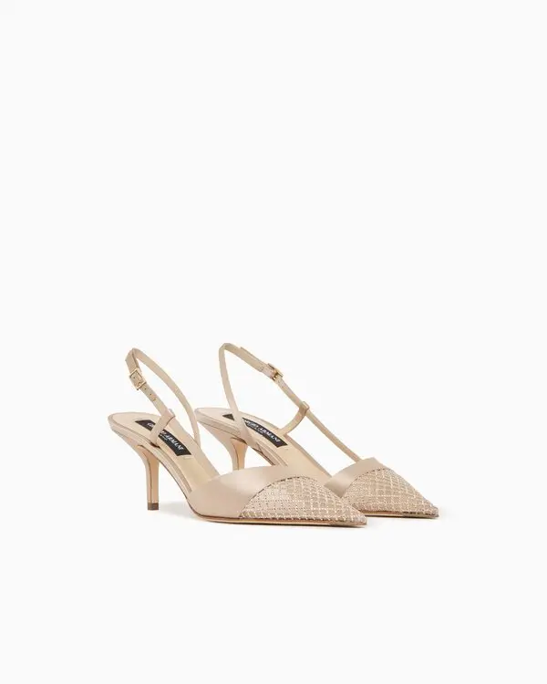 Giorgio Armani Satin And Mesh Court Shoes With Rhinestones - Beige