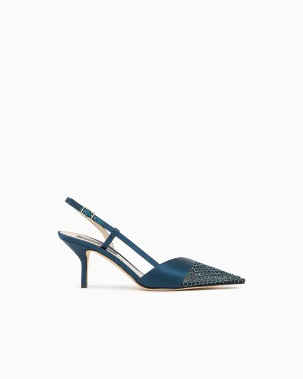 Giorgio Armani Satin And Mesh Court Shoes With Rhinestones - Blue