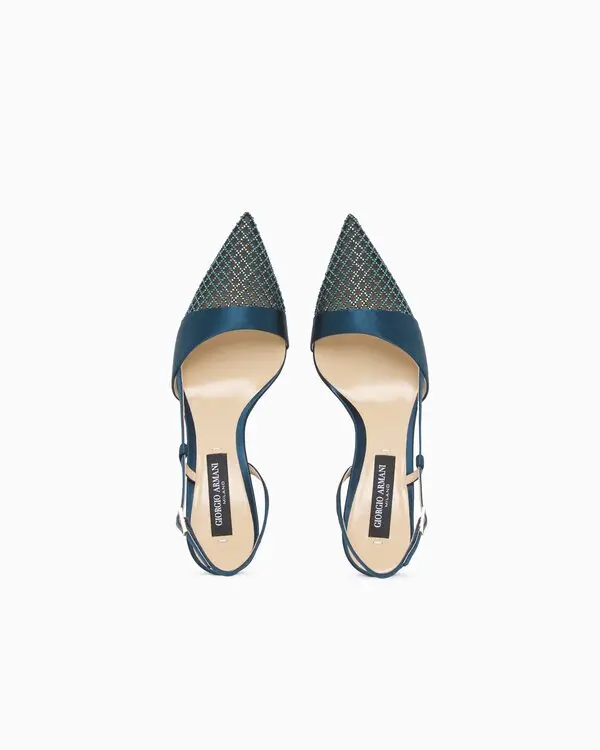 Giorgio Armani Satin And Mesh Court Shoes With Rhinestones - Blue