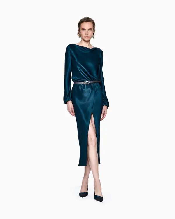 Giorgio Armani Satin And Mesh Court Shoes With Rhinestones - Blue