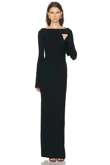 Eterne Long Sleeve Boatneck Maxi Dress - Black