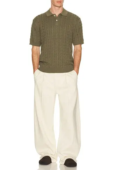 BEAMS Knit Polo Cable - Olive