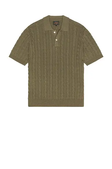 BEAMS Knit Polo Cable - Olive
