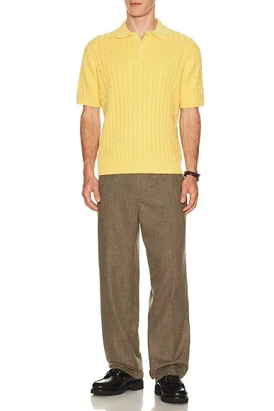 BEAMS Knit Polo Cable - Yellow