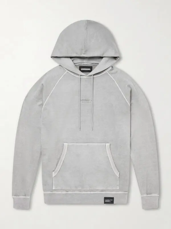 NEIGHBORHOOD Logo-embroidered Pigment-dyed Cotton-jersey Hoodie - Gray