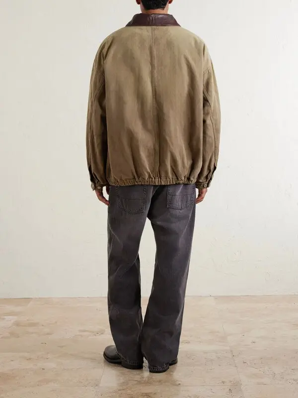 SSSTEIN Leather-trimmed Garment-dyed Cotton-canvas Jacket