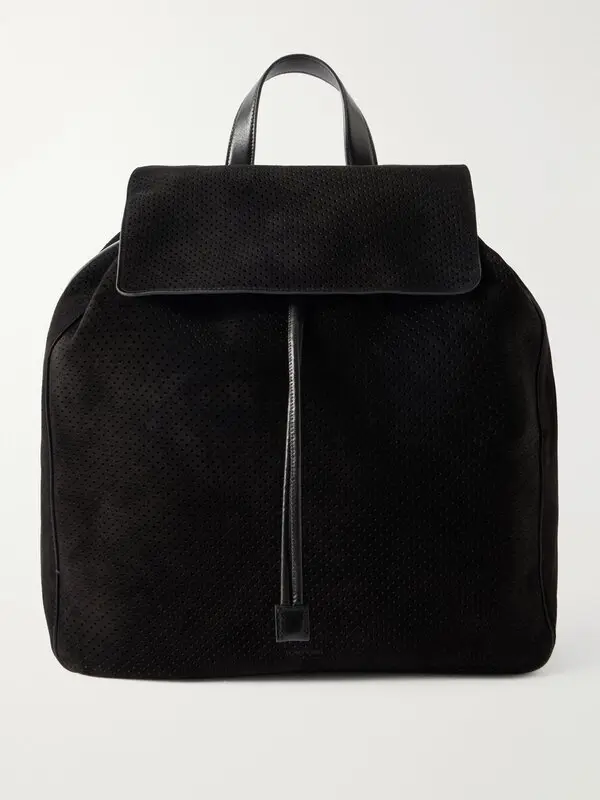 TOM FORD T Line Leather-trimmed Perforated Suede Backpack - Black