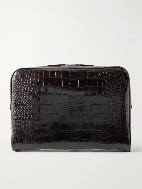 TOM FORD Croc-effect Leather Pouch - Brown