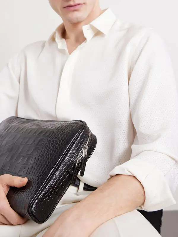 TOM FORD Croc-effect Leather Pouch - Brown
