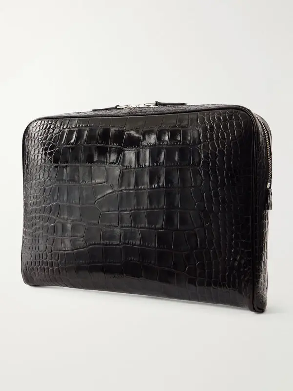 TOM FORD Croc-effect Leather Pouch - Brown