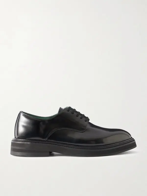 VINNY'S Officer Polished-leather Derby Shoes - Black