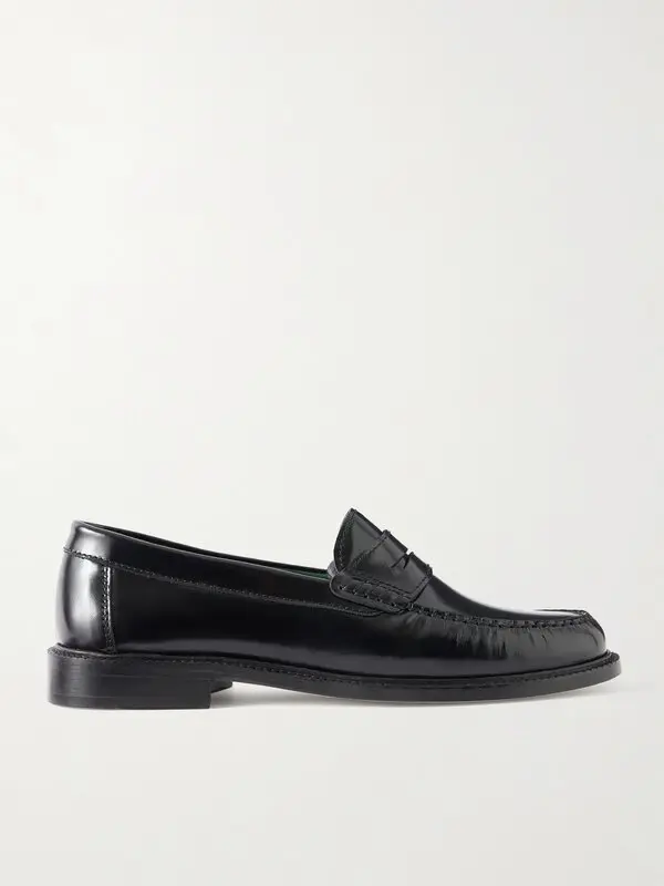 VINNY'S Yardee Polished-leather Penny Loafers - Black
