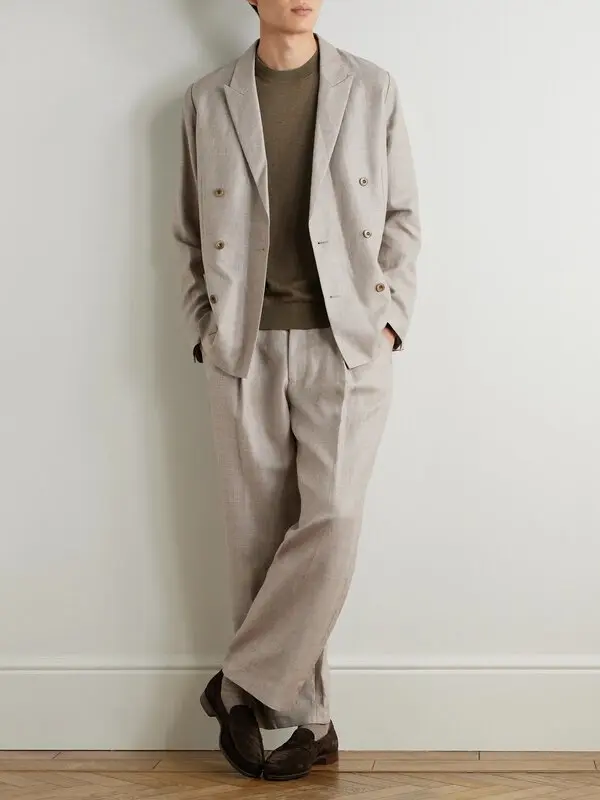 Nn07 Jordin 10027 Double-breasted Linen And Wool-blend Suit Jacket