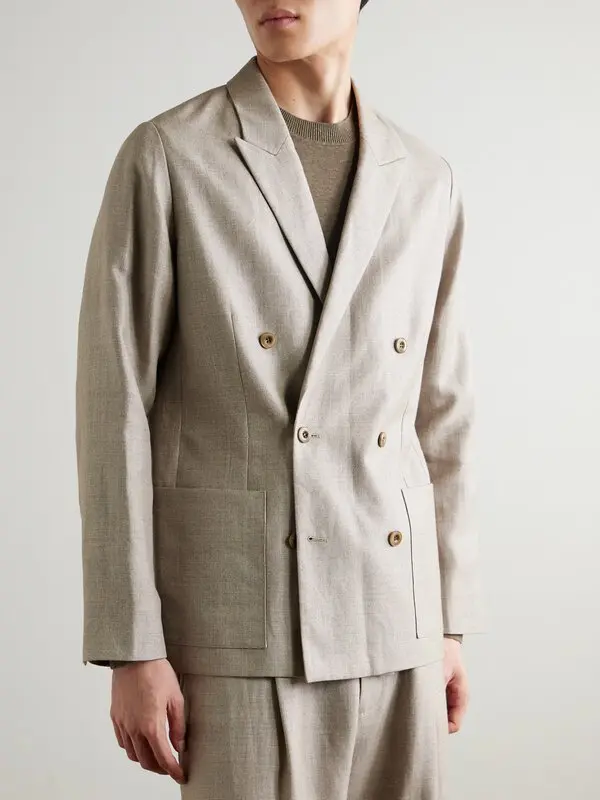 Nn07 Jordin 10027 Double-breasted Linen And Wool-blend Suit Jacket