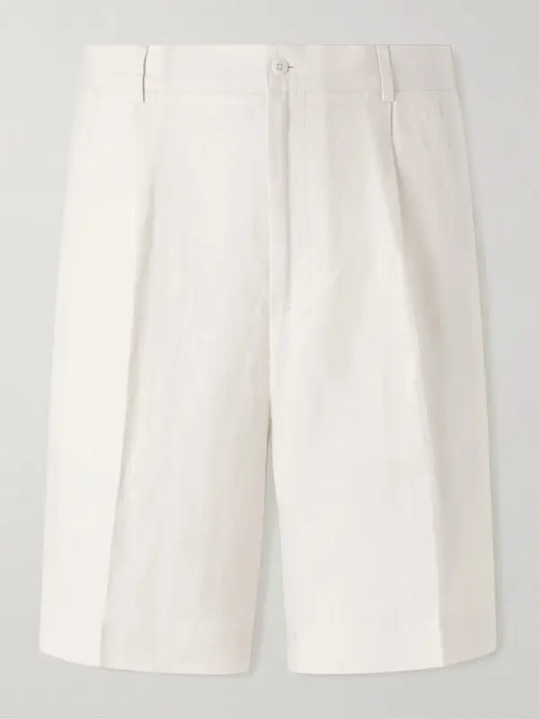 Rubinacci Straight-leg Pleated Cotton Shorts - White