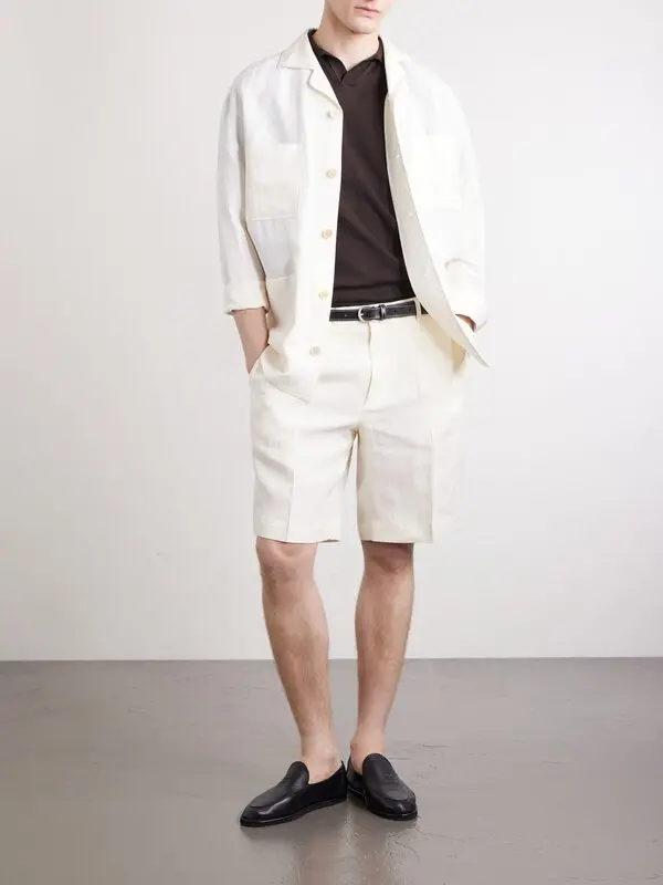 Rubinacci Straight-leg Pleated Cotton Shorts - White