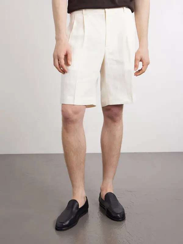 Rubinacci Straight-leg Pleated Cotton Shorts - White