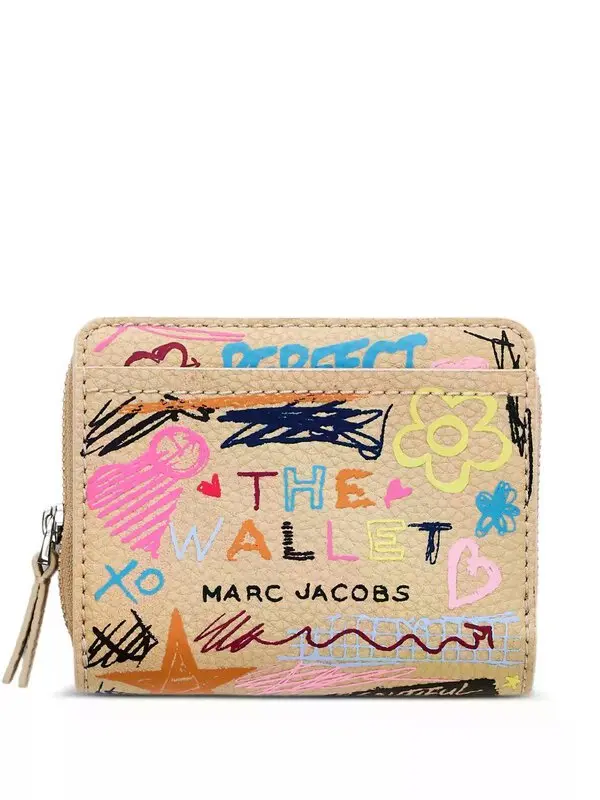 Marc Jacobs Scribble Leather Mini Compact-wallet - Neutrals