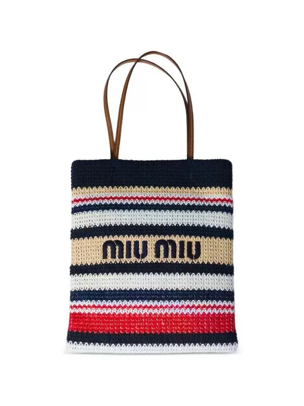 Miu Miu Raffia-effect Woven Tote Bag - Blue