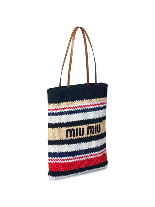 Miu Miu Raffia-effect Woven Tote Bag - Blue
