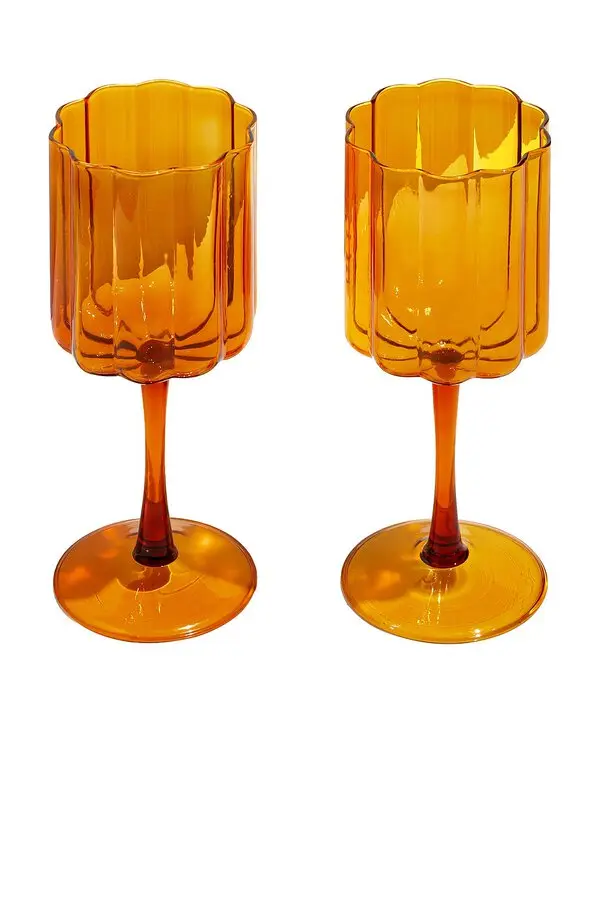 FAZEEK Wave Wine Glasses Set Of 2 - Amber
