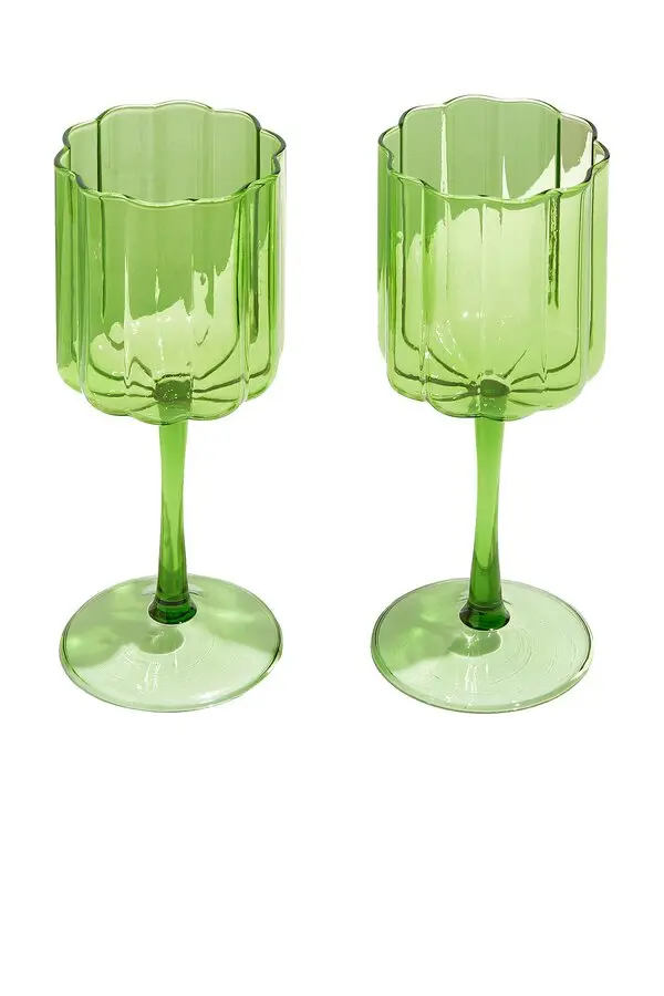 FAZEEK Wave Wine Glasses Set Of 2 - Green
