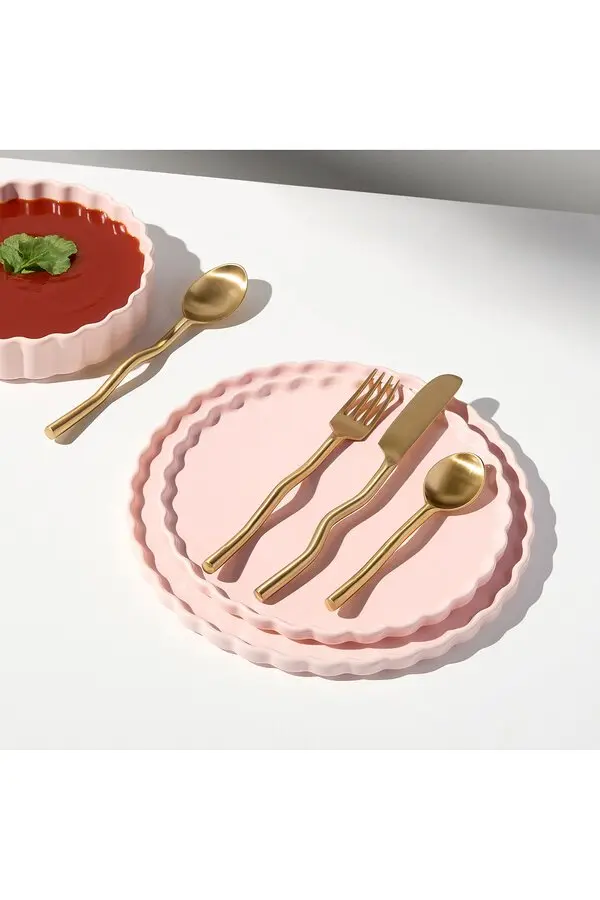 FAZEEK Wave Cutlery 4 Piece Set - Matte Brass