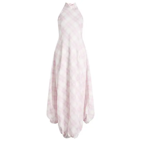 Gimaguas Halterneck Maxi Dress With Gathered Hem - Checks
