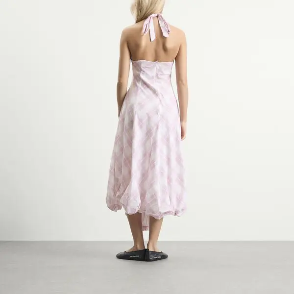 Gimaguas Halterneck Maxi Dress With Gathered Hem - Checks