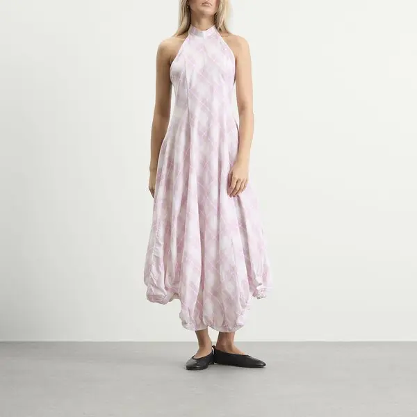 Gimaguas Halterneck Maxi Dress With Gathered Hem - Checks