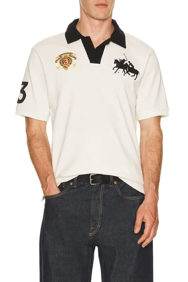 Polo Ralph Lauren Short Sleeve Jersey Knit Crest Logo Johnny Collar Polo - Nevis Polo Black