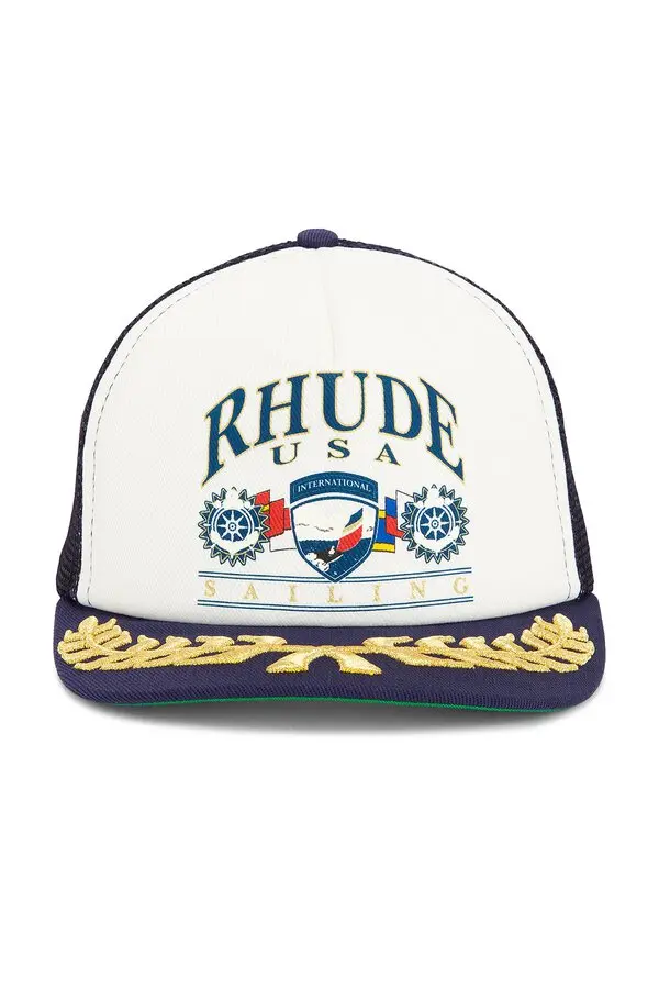 Rhude Usa Sailing Icon Trucker Hat - Navy & White