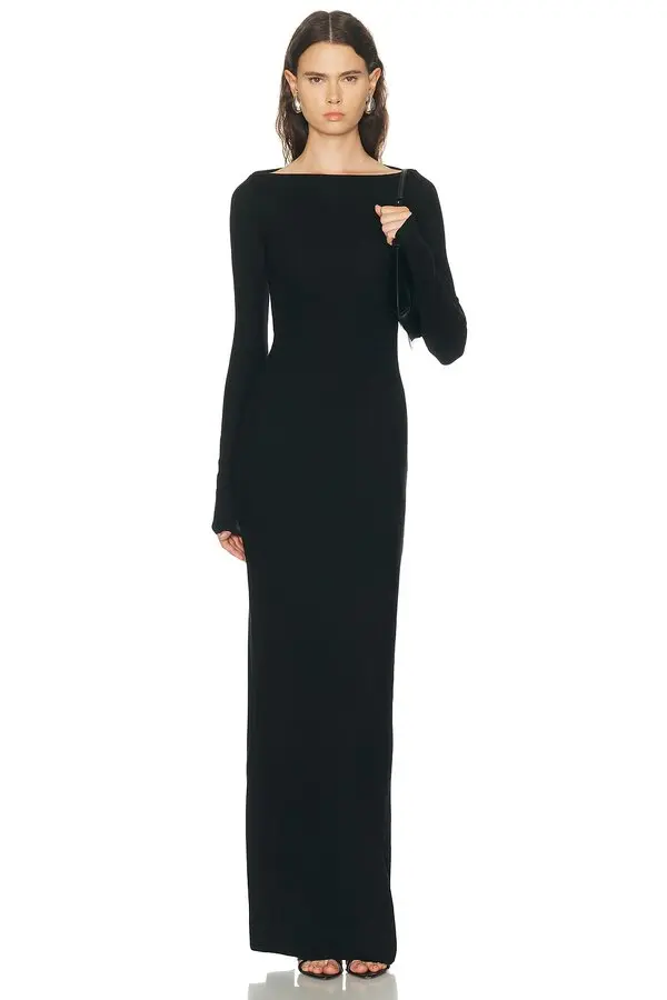 Eterne Long Sleeve Boatneck Maxi Dress - Black
