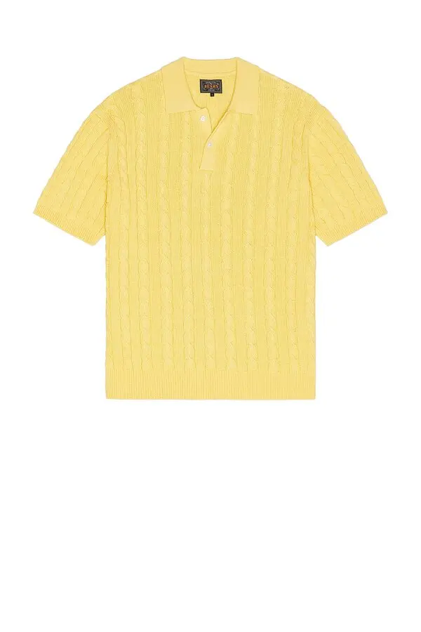 BEAMS Knit Polo Cable In Green - Yellow
