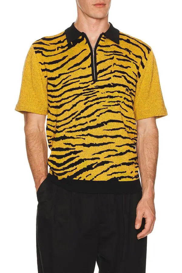 BEAMS Half Zip Knit Polo Animal Jacquard - Tiger