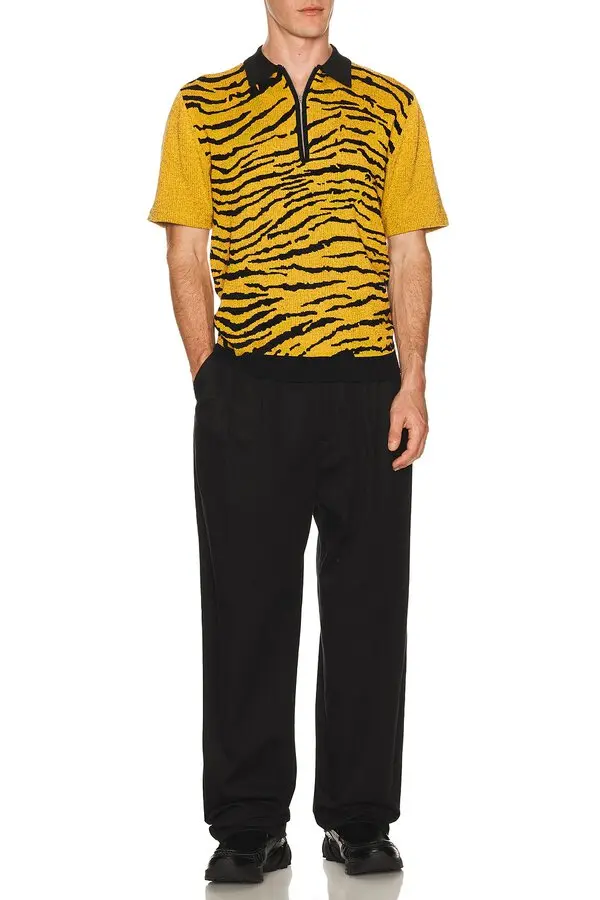 BEAMS Half Zip Knit Polo Animal Jacquard - Tiger