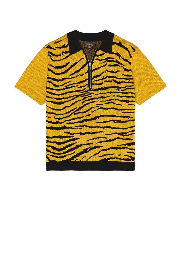 BEAMS Half Zip Knit Polo Animal Jacquard - Tiger