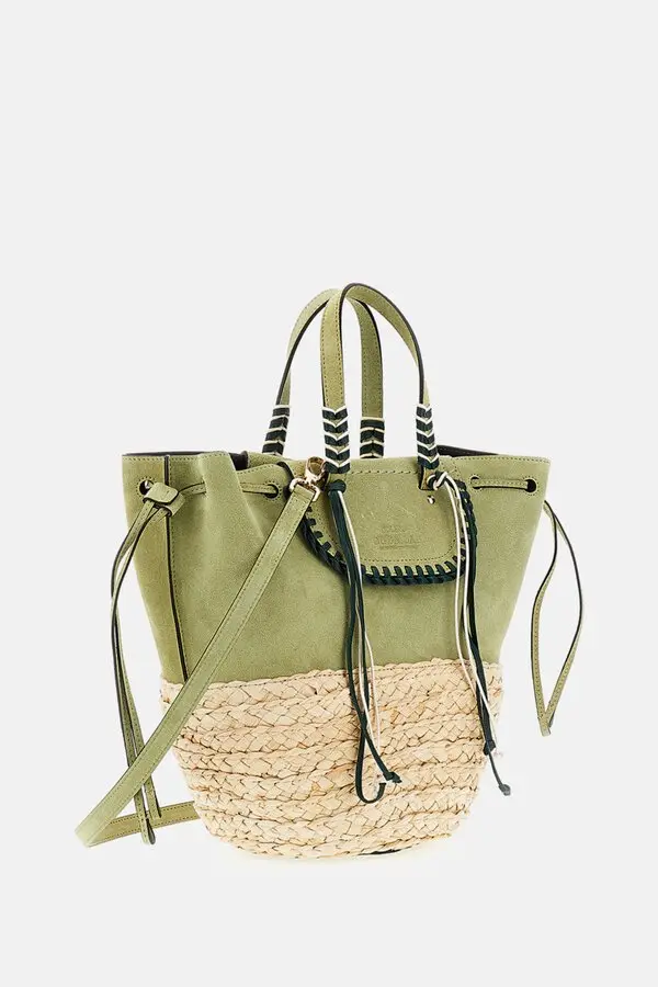 CUBA LAB Woven Raffia And Suede Leather Handbag - Multicolor