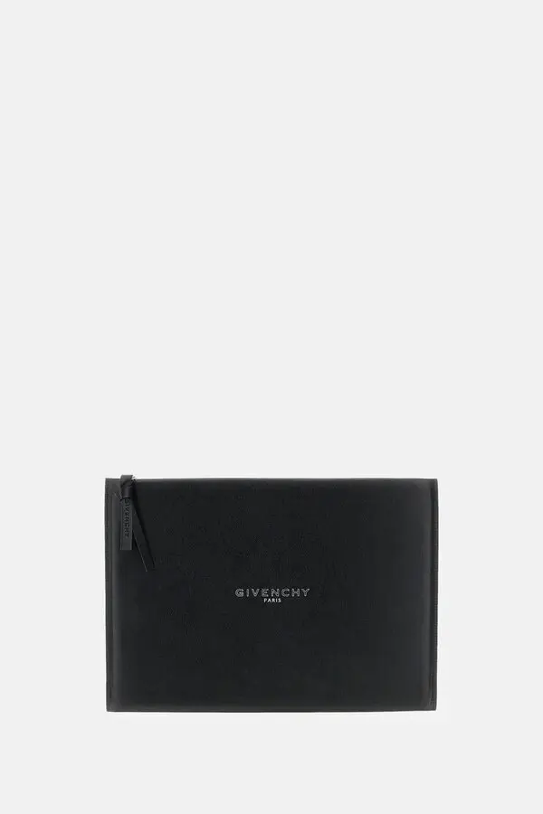 Givenchy Logo Embossed Leather Clutch - Black
